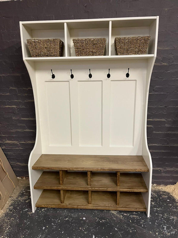 1200mm Long Monk Bench w/ storage & baskets – TraditionalJoiners